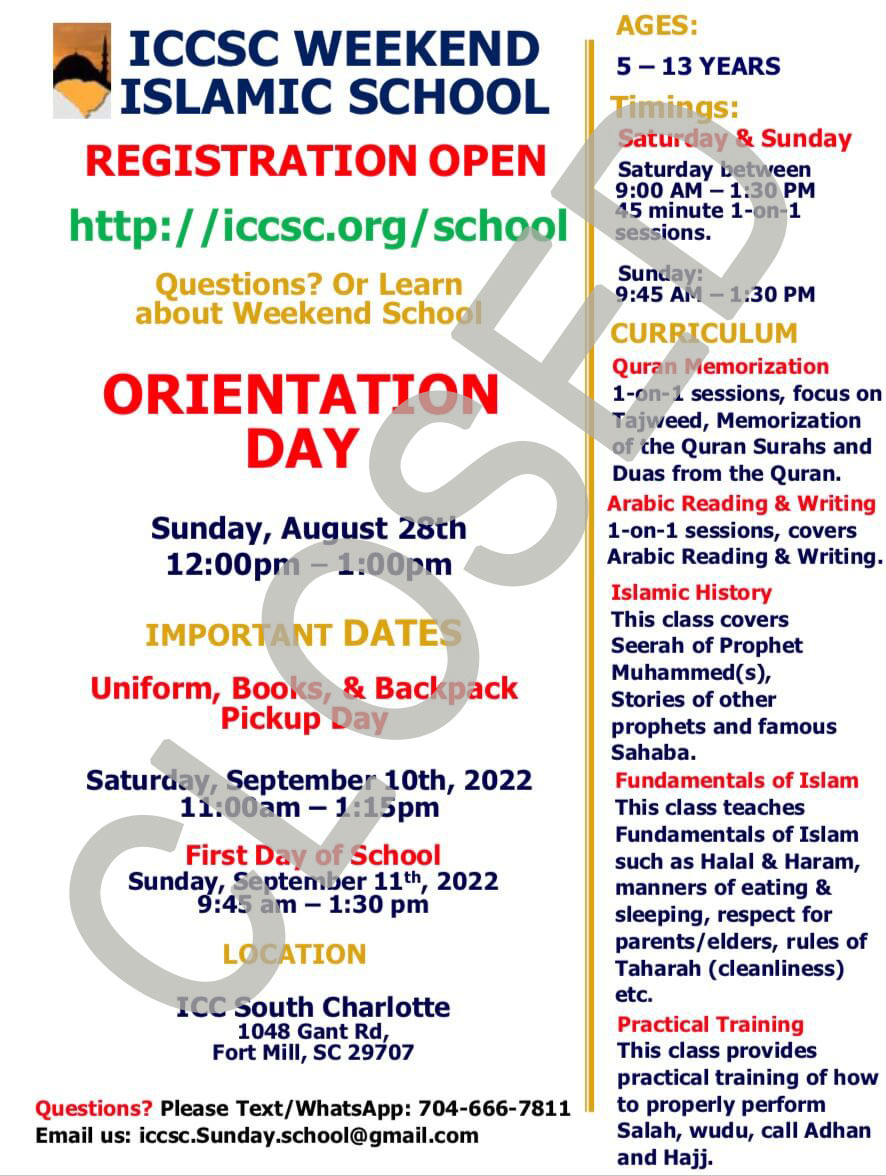 ICCSC Masjid in South Charlotte. Offers 5 daily salah for the South ...