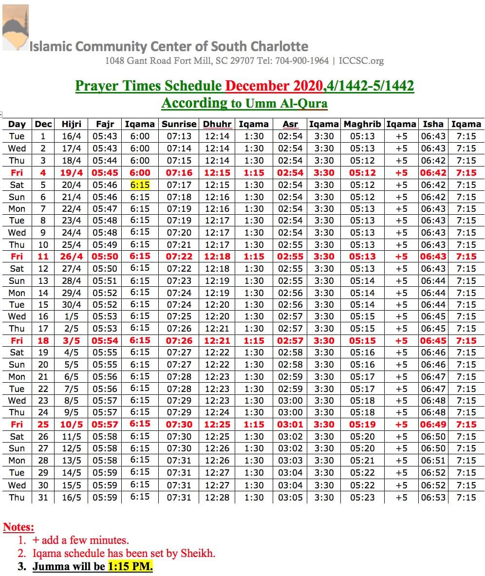 Charlotte Prayer Times